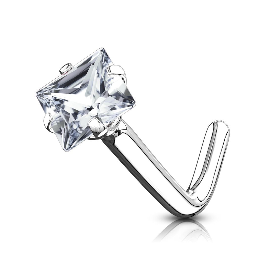 Prächtiges Nasenpiercing aus 14K Gold mit viereckigen Stein